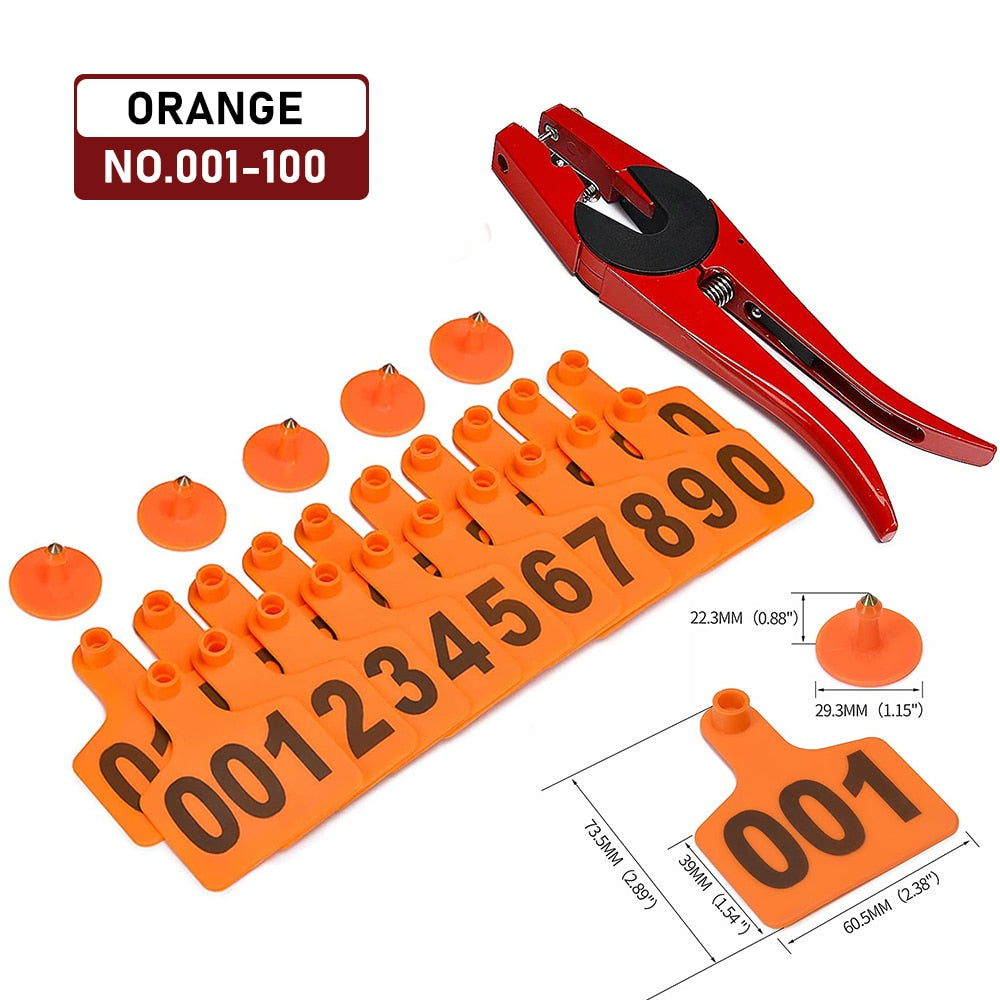 1-100 Cattle Ear Tags Livestock Cattle Marker Applicator Animal Identi ...