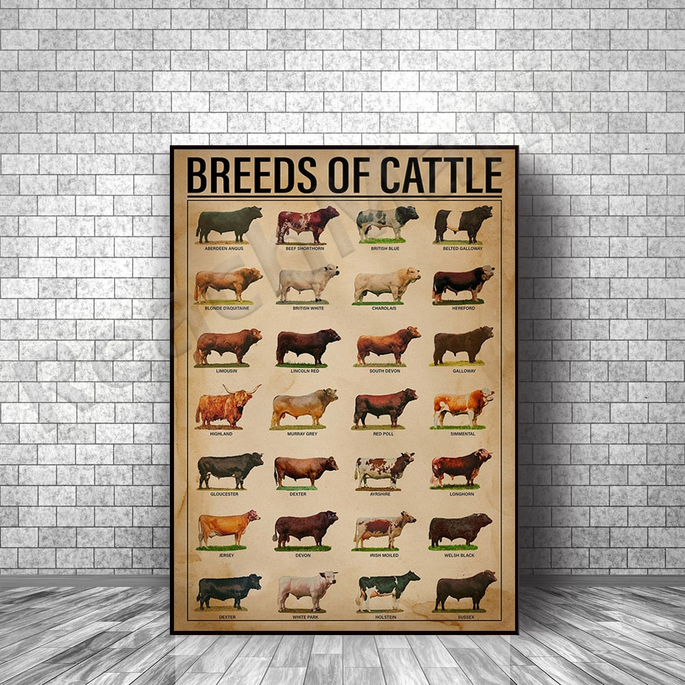 Cattle breeds print vintage vertical poster – myfunfarm